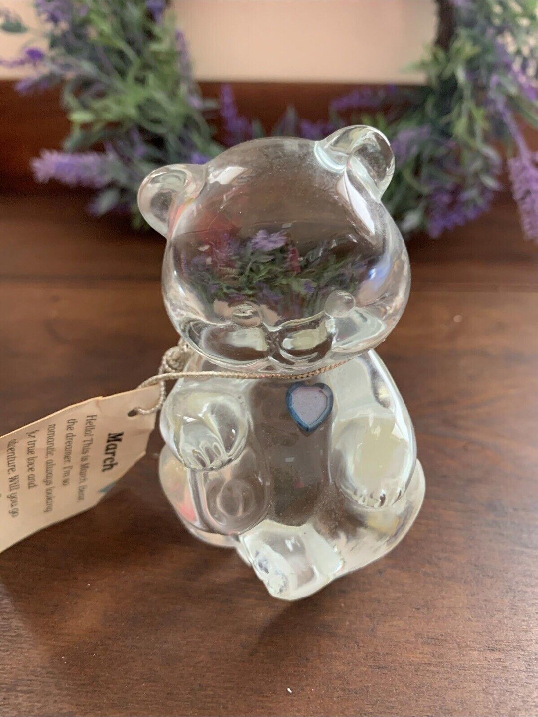 Fenton Birthstone March Birthday Bear W/tag Manganese UV Reactive Glows ...
