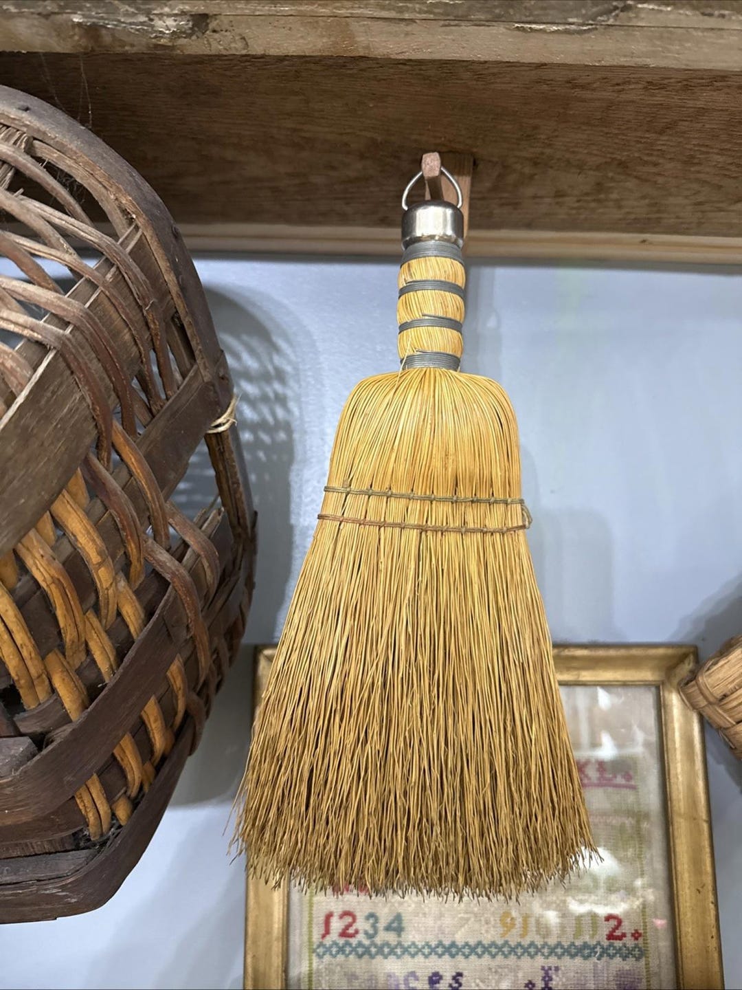 Vintage Corn Broom Whisk Broom Wire Wrap Hand Brush Primitive Farmhouse ...
