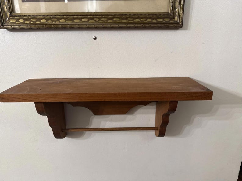 VTG Wood Knick Knack Trinket Shelf Handmade W/towel Rod 18x5.5” Country ...