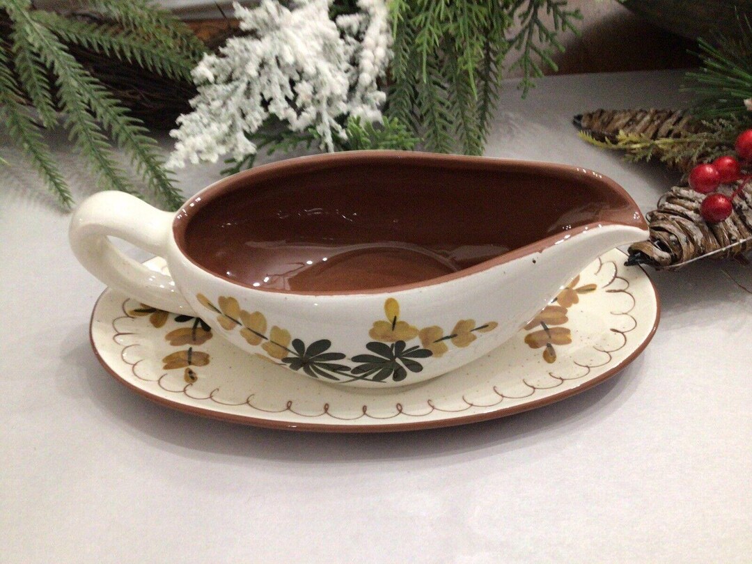 Vintage Stangl Pottery Floral Gravy Sauce Boat and Plate Dish Chicory ...