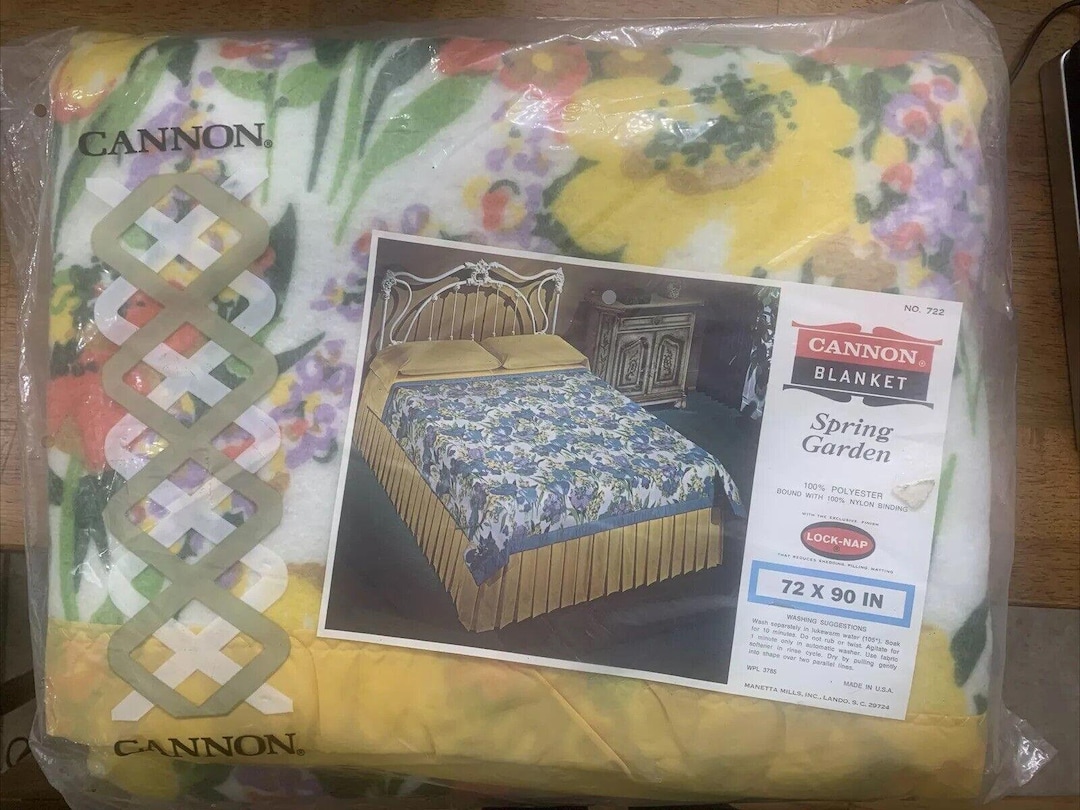 Vtg New Cannon Queen Floral Blanket Spring Garden 72x90 Tulips Cottage ...