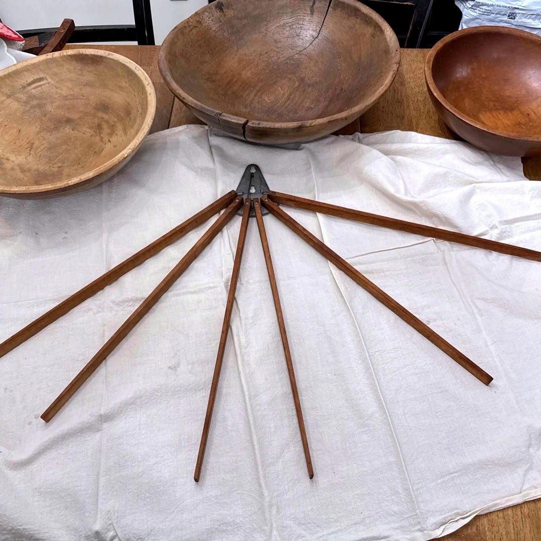 Antique Primitive Wood Galvanized 6 Arm Wall Mount Drying Rack Laundry ...