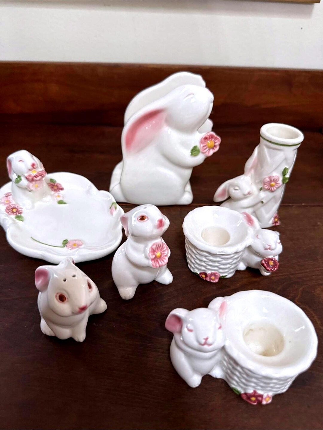VTG Avon Easter BUNNY COLLECTION Salt & Pepper Candy Dish Candle Vase ...