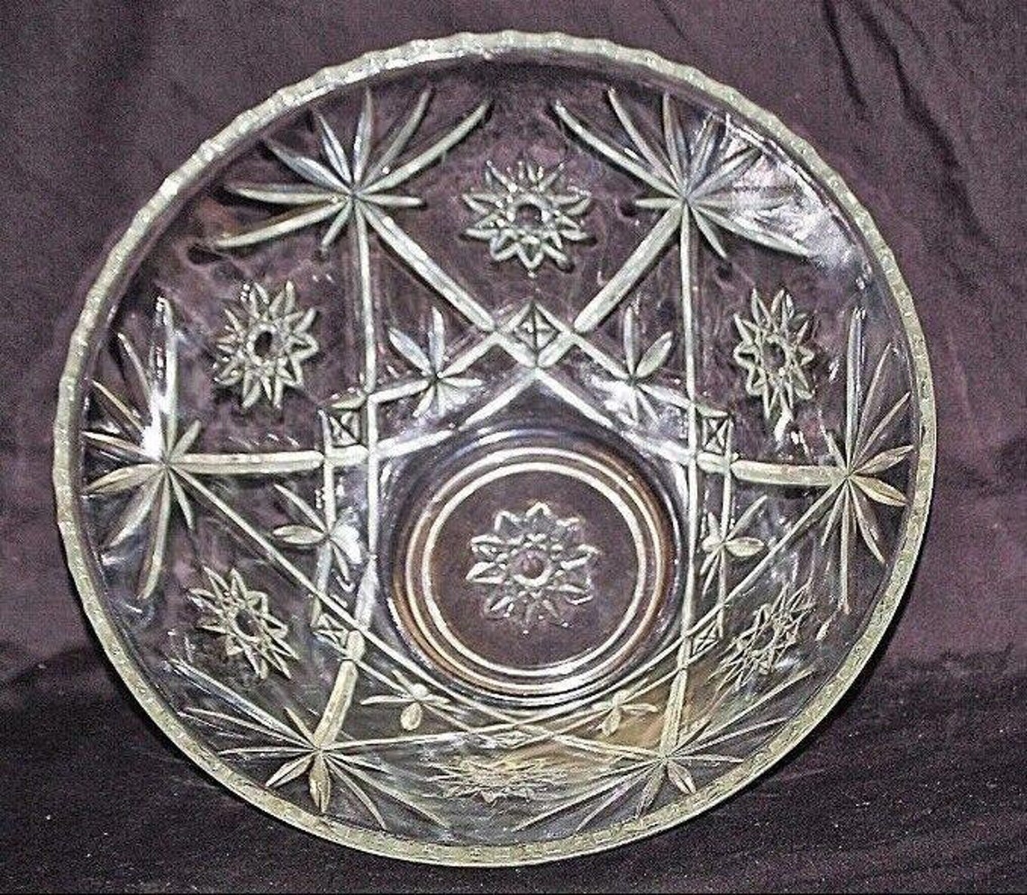 Anchor Hocking EAPC Star of David Punch Bowl & Stand Cups Set Vintage ...