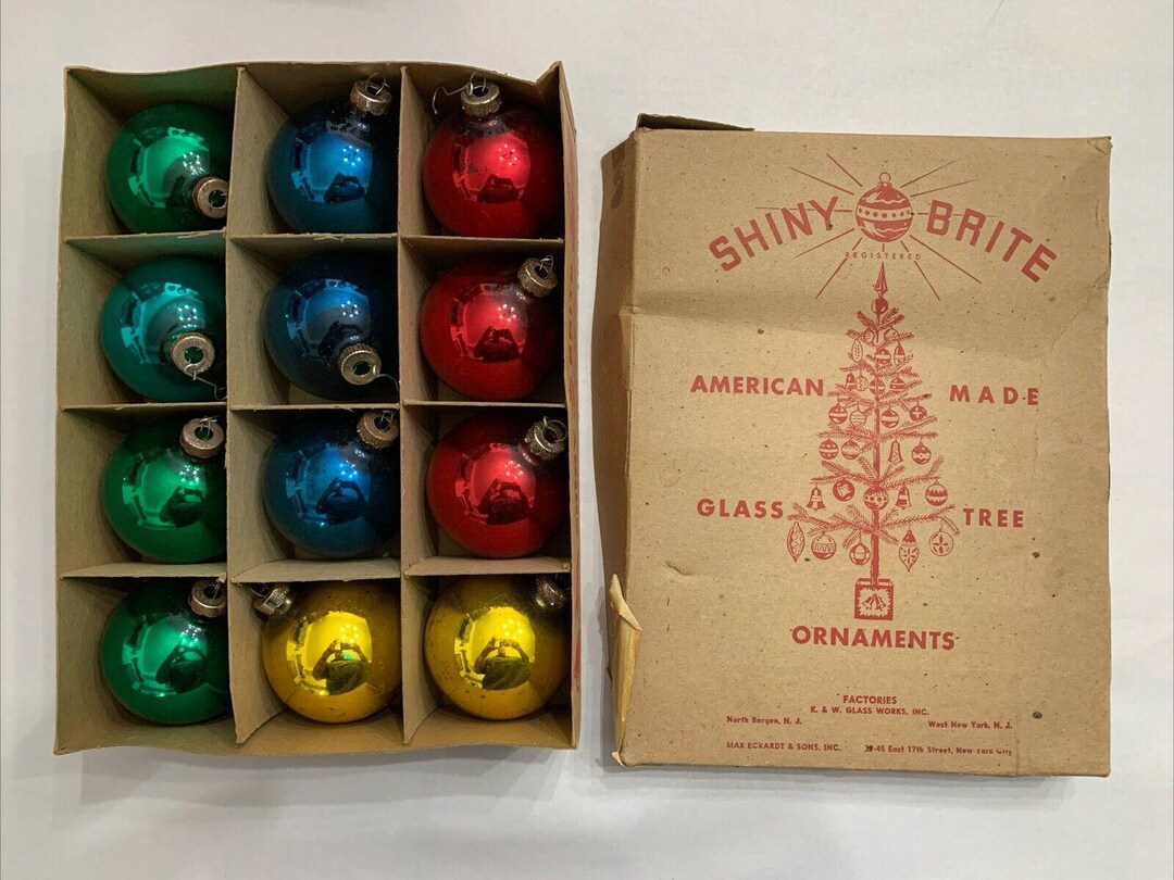 Vintage WWII Original Box Shiny Brite Solid Colors Glass Christmas ...