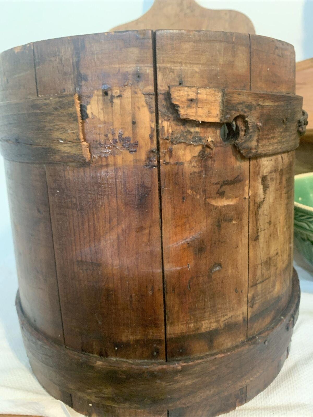 Antique Farmhouse Sugar Bucket Bent Wood Primitive Firkin Shaker Style ...