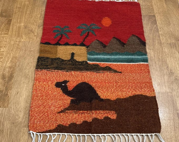 Vitg Egyptian Rug Wool Camels Pyramids Woven Handmade Wall Hanging ...
