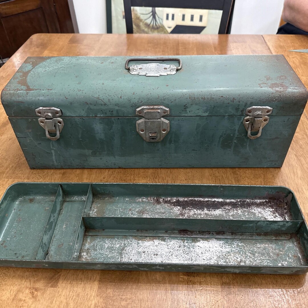 VTG Union Utility Chest Metal Tool Box 19" X 6.5" X 6" W/tray USA Steel ...