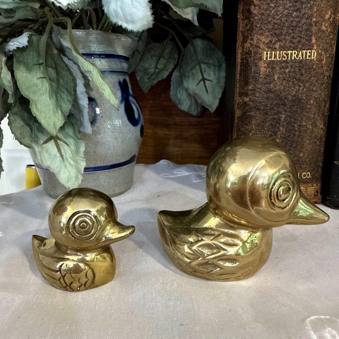 VTG Pair Solid Brass Duck Duckling Baby Figure Decor Paperweight MCM ...