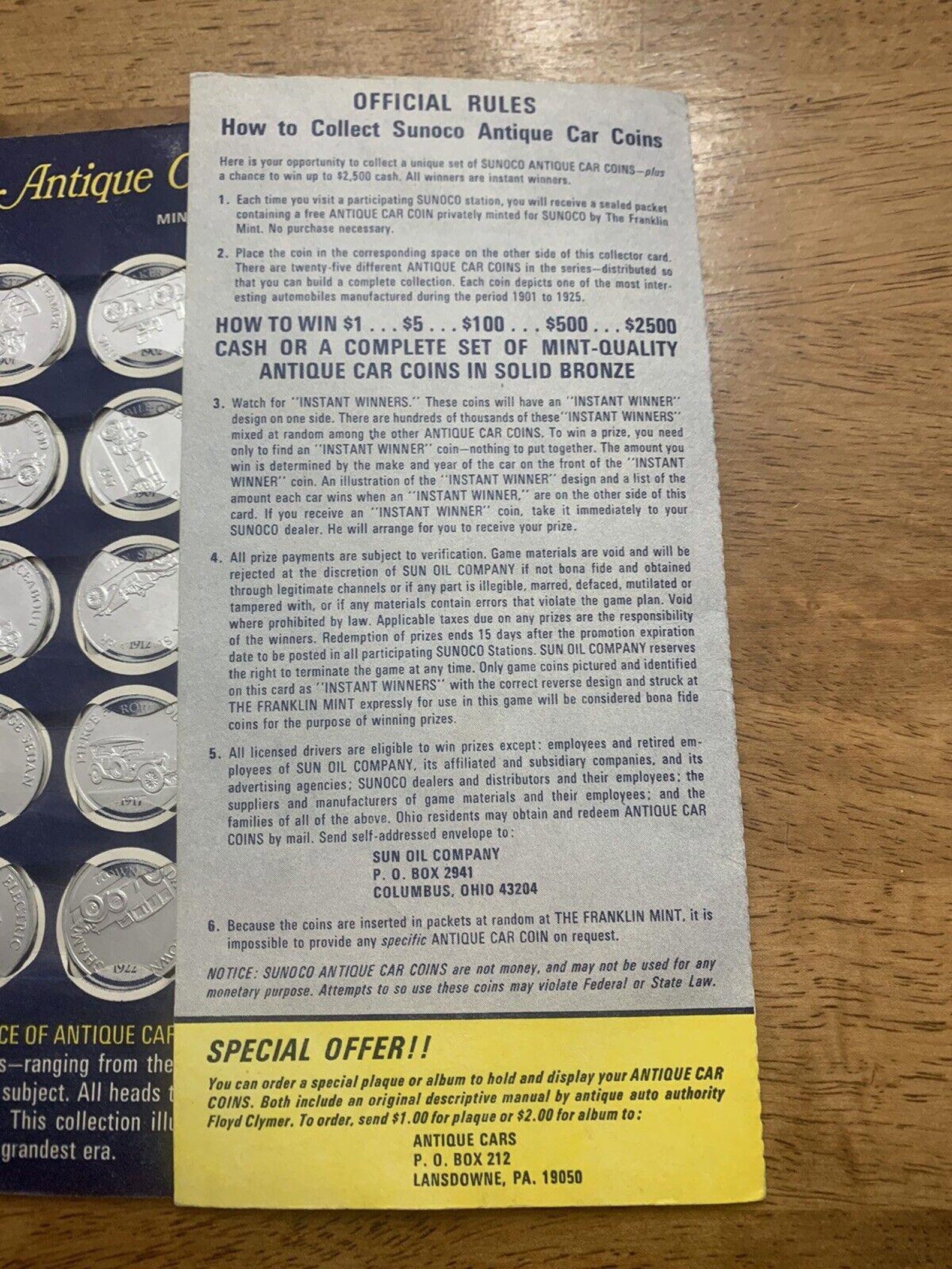 1960s Sunoco Antique Car Coin Collection Series 1 Franklin Mint ...