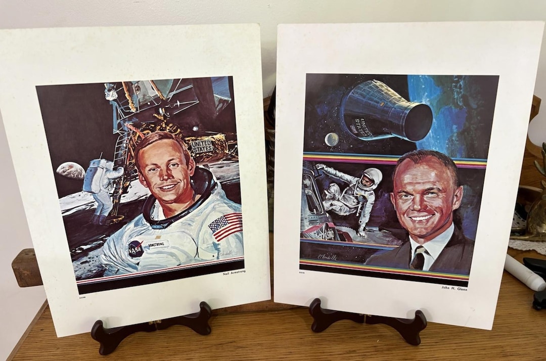 Set of 2 Vintage Astronaut Prints John Glenn & Neil Armstrong Space ...