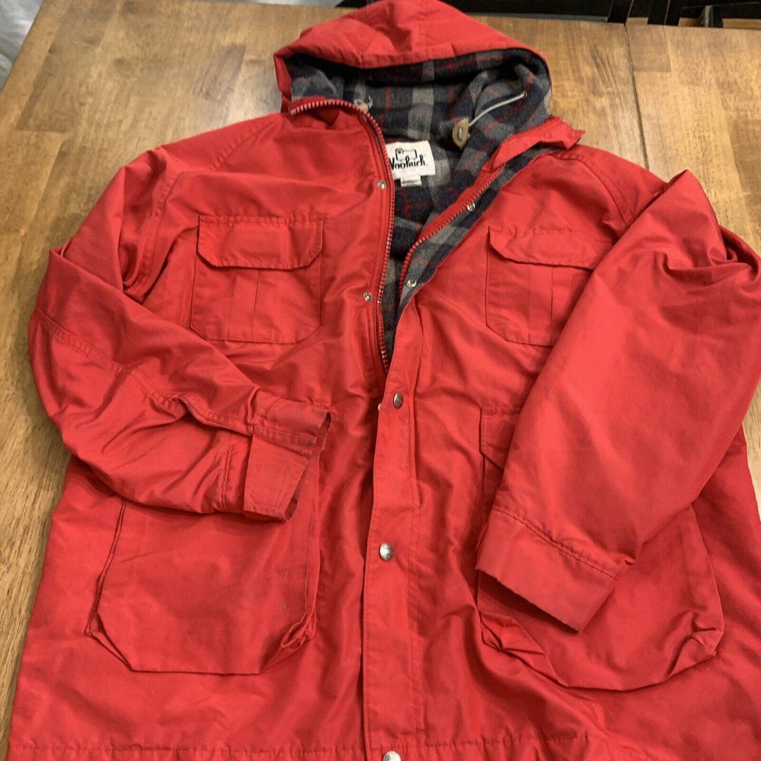 Vtg Woolrich Jacket Women Sz XL Wool Lined Hooded Zip Pocket Barn Chore ...