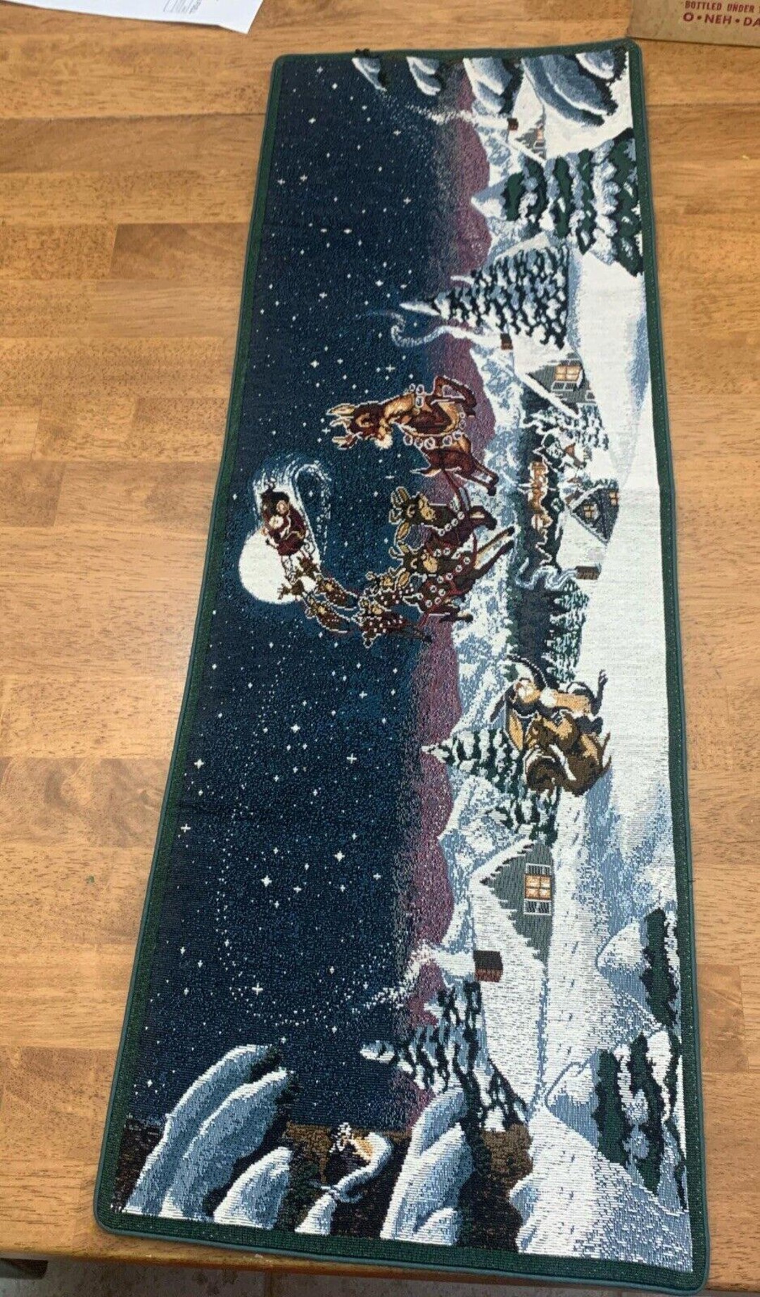 Rudolph and Sleigh Winter Scene Tapestry Christmas Table Runner Holiday ...