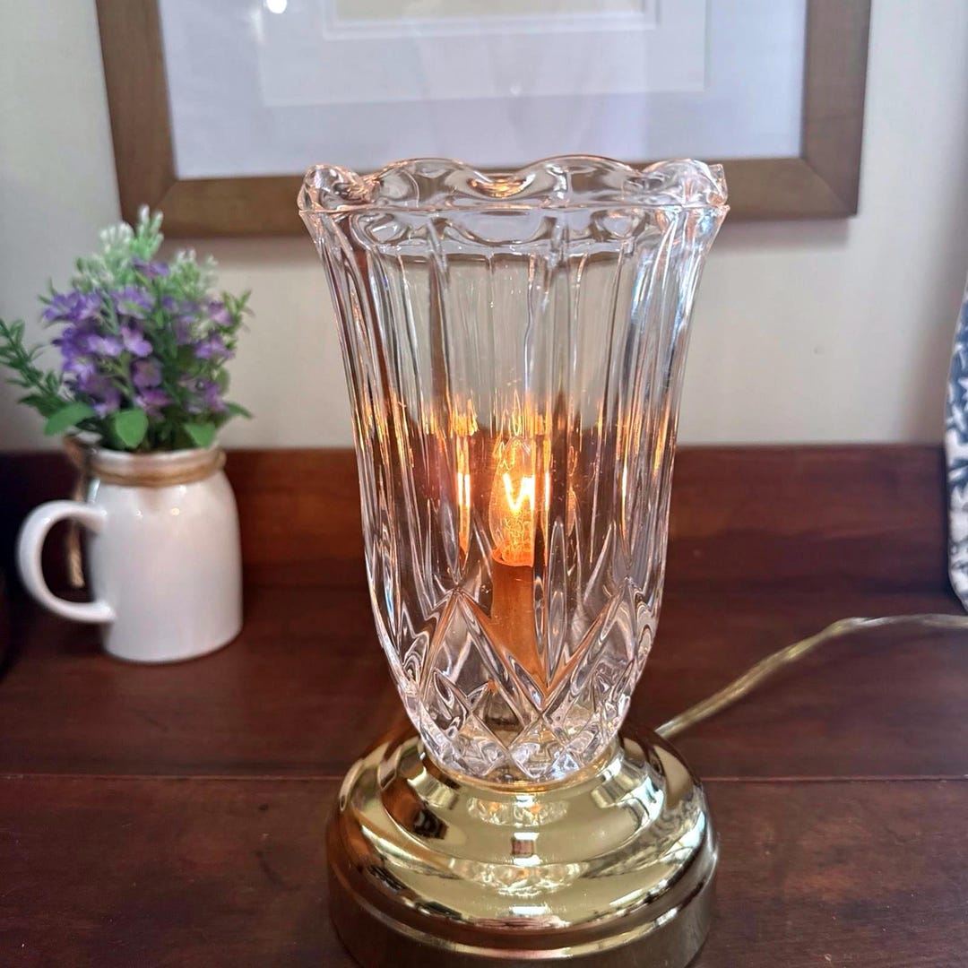 Torch Lamp Light Boudoir Table Top Accent Light Vintage Crystal 8.5 ...
