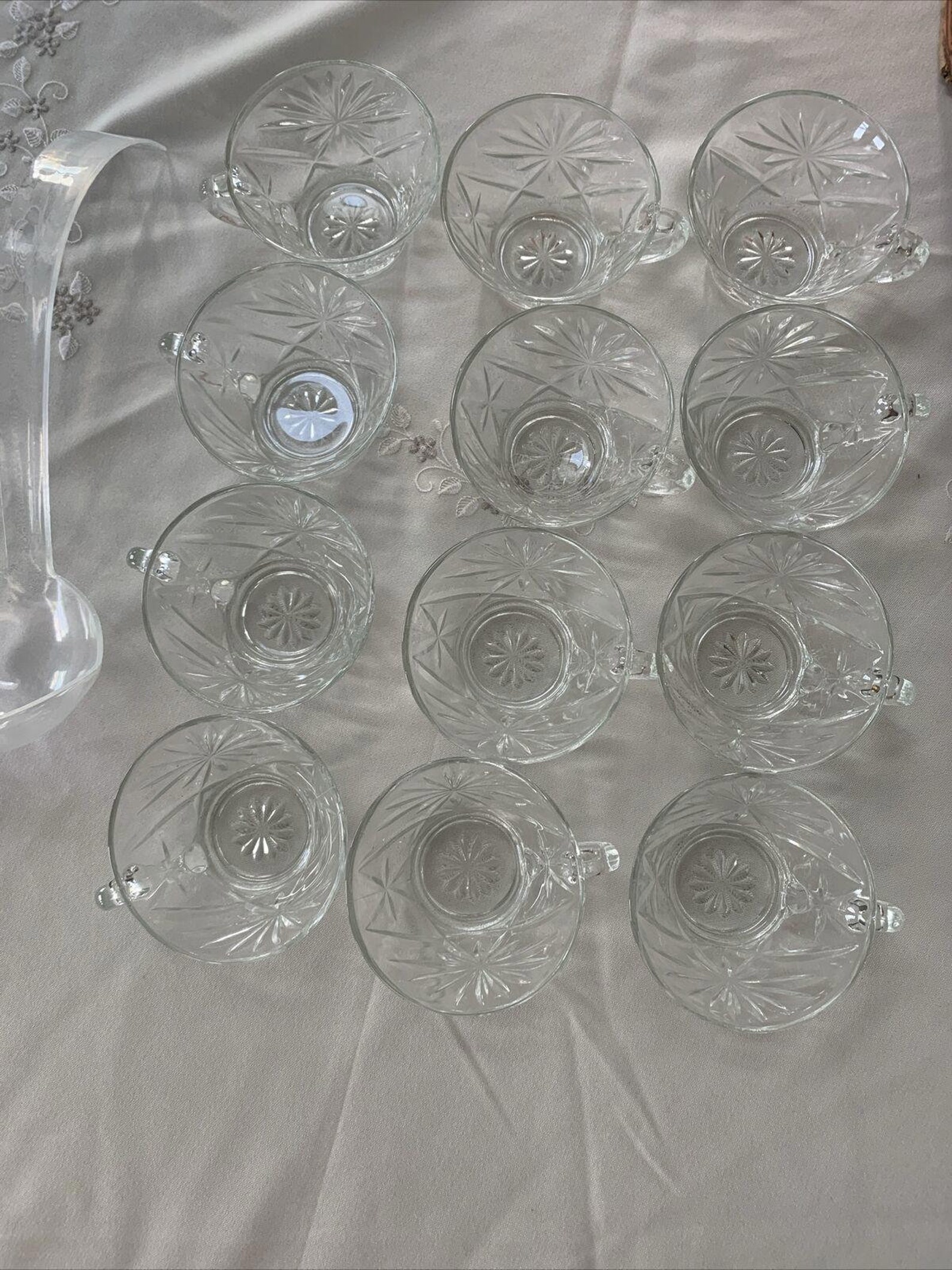 Anchor Hocking EAPC Star of David Punch Bowl & Stand Cups Set Vintage ...