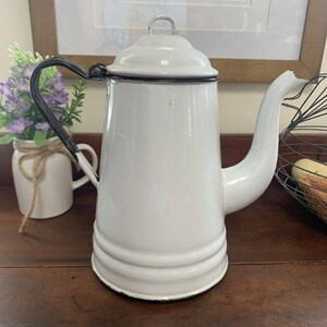 Primitive VTG Enamelware Coffee Pot Gooseneck Spout Pitcher Cottage ...