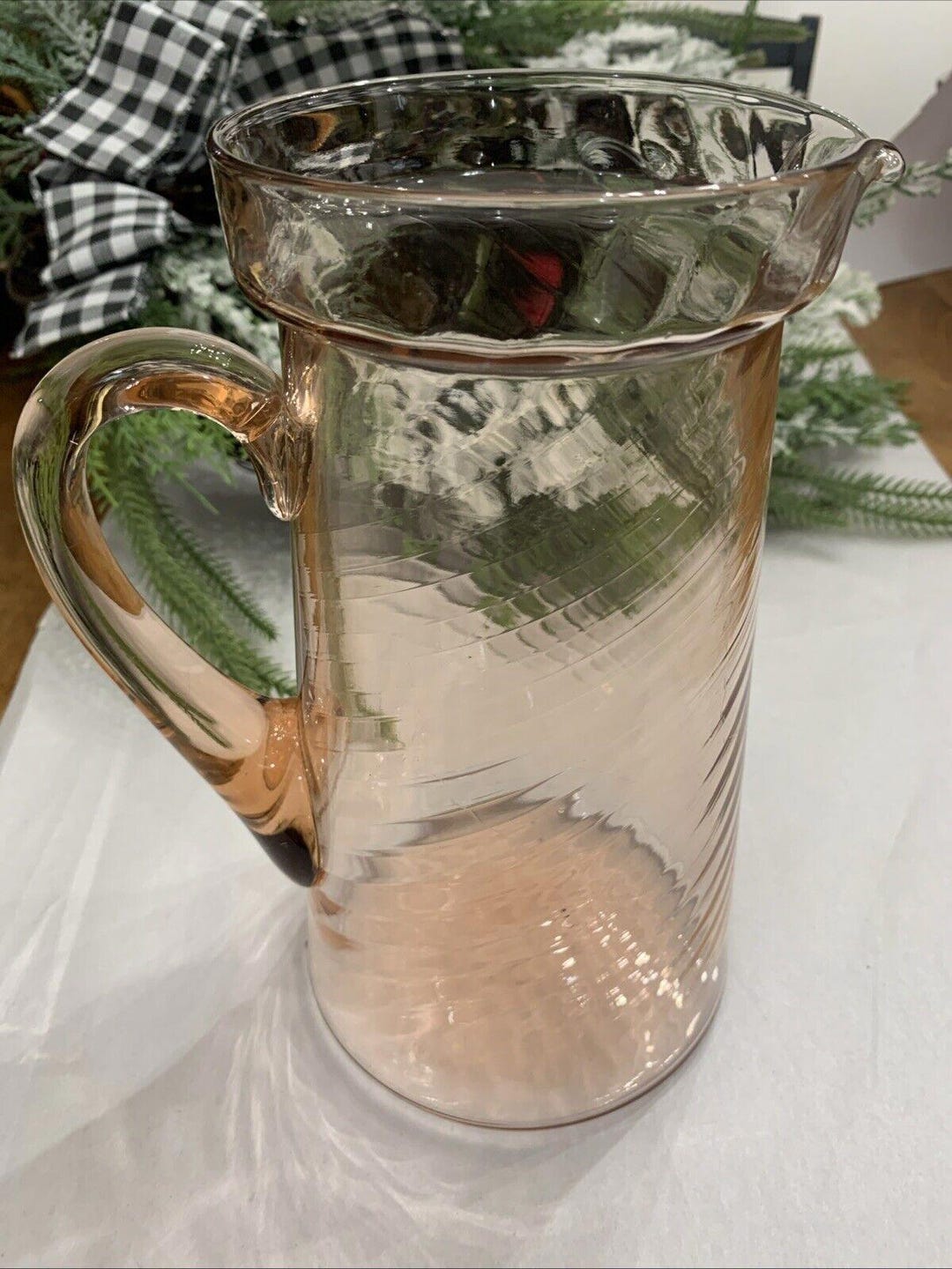 Vintage Pink Depression Glass Pitcher Swirl 10” Cottagecore Farmhouse ...