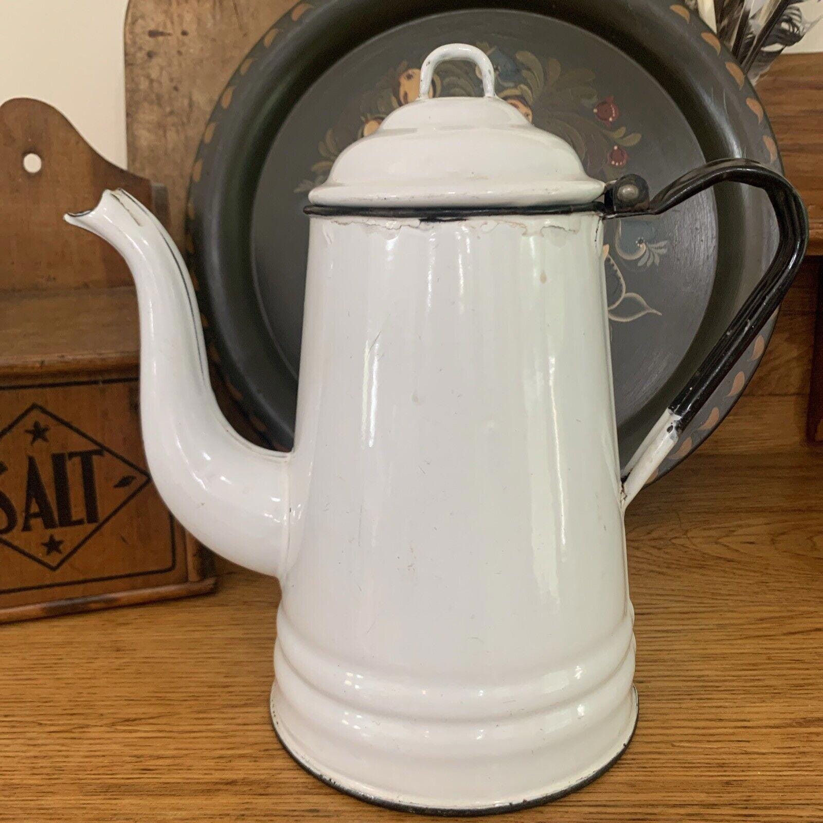 Primitive VTG Enamelware Coffee Pot Gooseneck Spout Pitcher Cottage ...