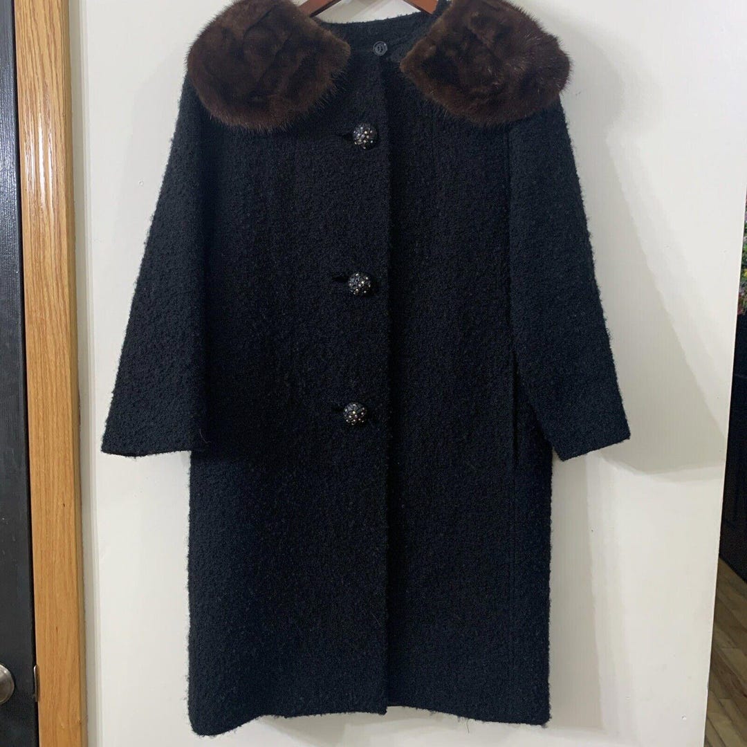 VTG 1960 Mink Fur Collar Wool Coat Womens Sz M Retro Old Money Classy ...