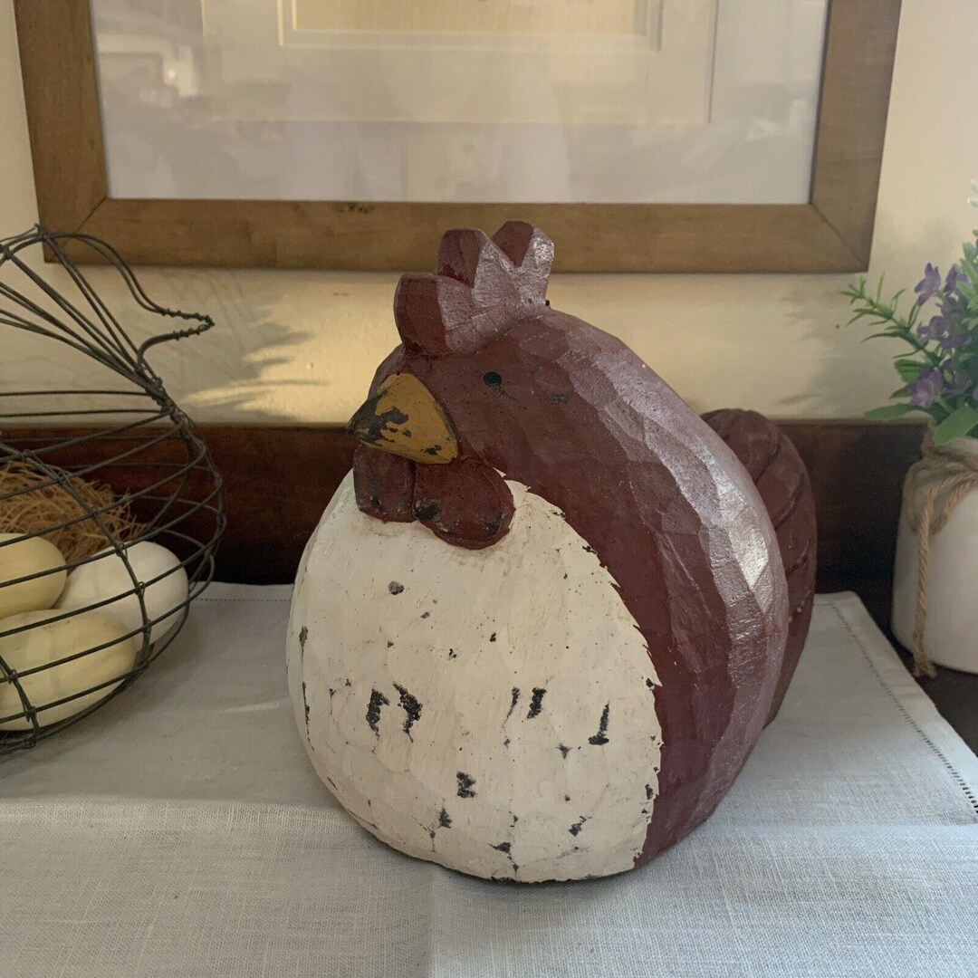 VTG James Haddon Wooden Folk Art Hand Carved Chubby Chicken Hen ...