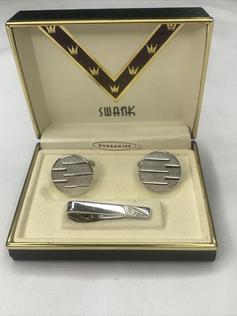 Swank Vintage new in the Box Silvertone Cufflinks and Tie Bar in ...