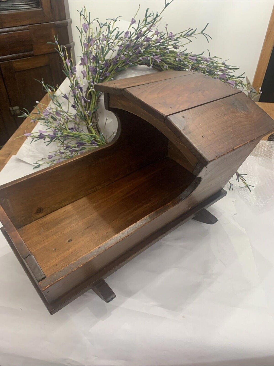 Vintage Wooden Rocking Doll Cradle W/ Hood ~ Handmade Primitive Style ...