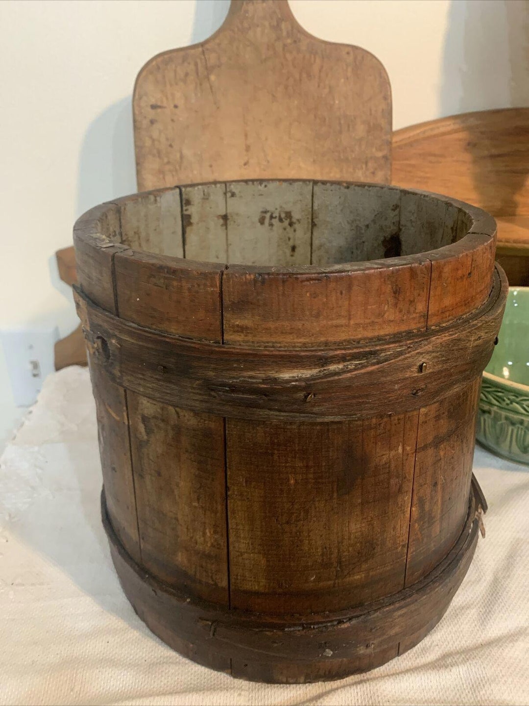 Antique Farmhouse Sugar Bucket Bent Wood Primitive Firkin Shaker Style ...