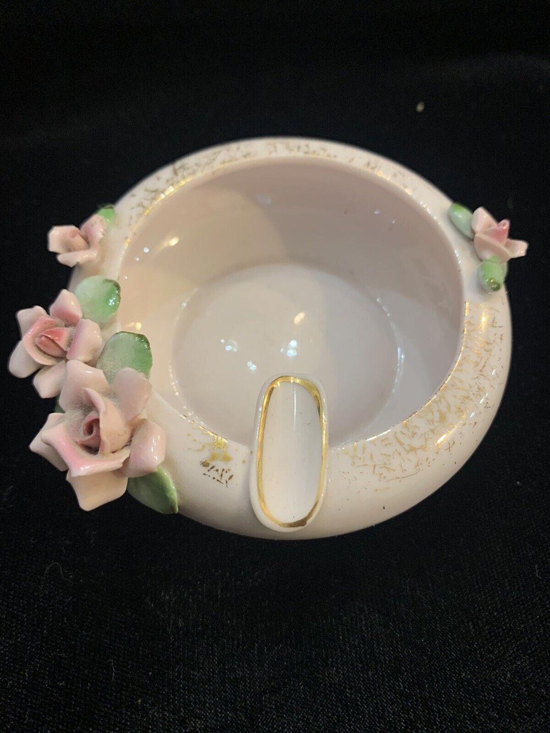 Vintage Lefton Bone China Hand Painted Ashtray 3D Roses Flowers Round ...