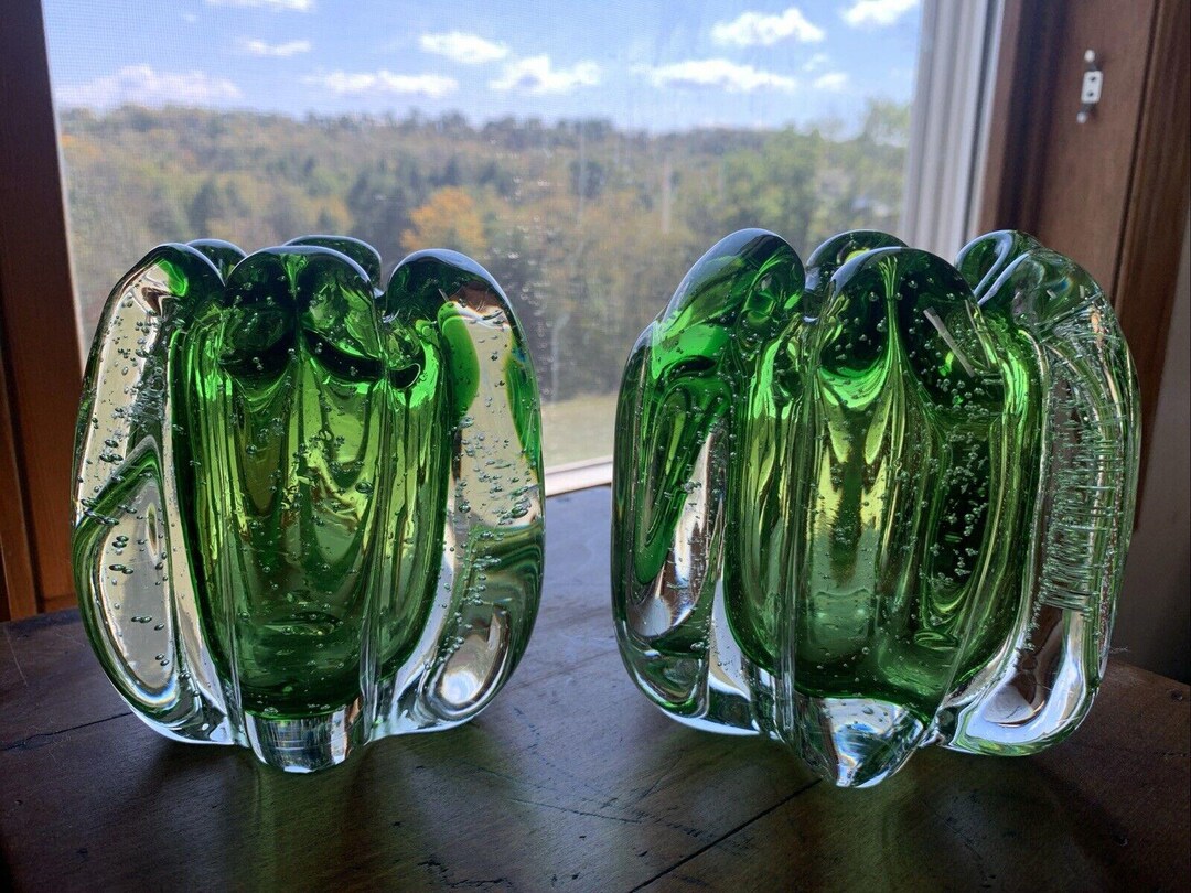 TOZAI HOME Green Glass Votive Candle Holder Hand Blown Pumpkin Shape ...