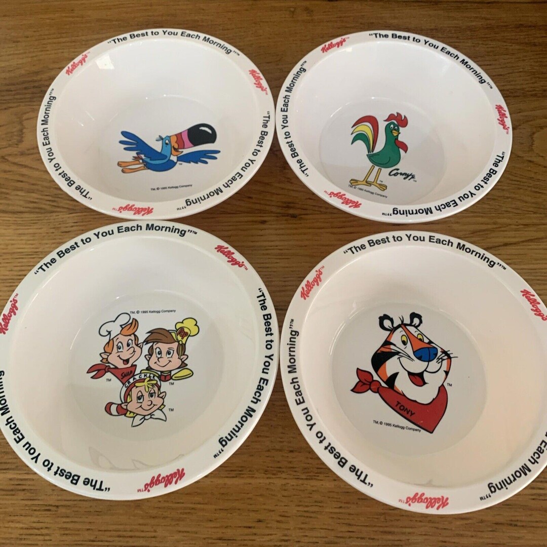 Vintage 1995 KELLOGG'S CEREAL BOWLS Set of 4 Tony Sam Corny Snap ...