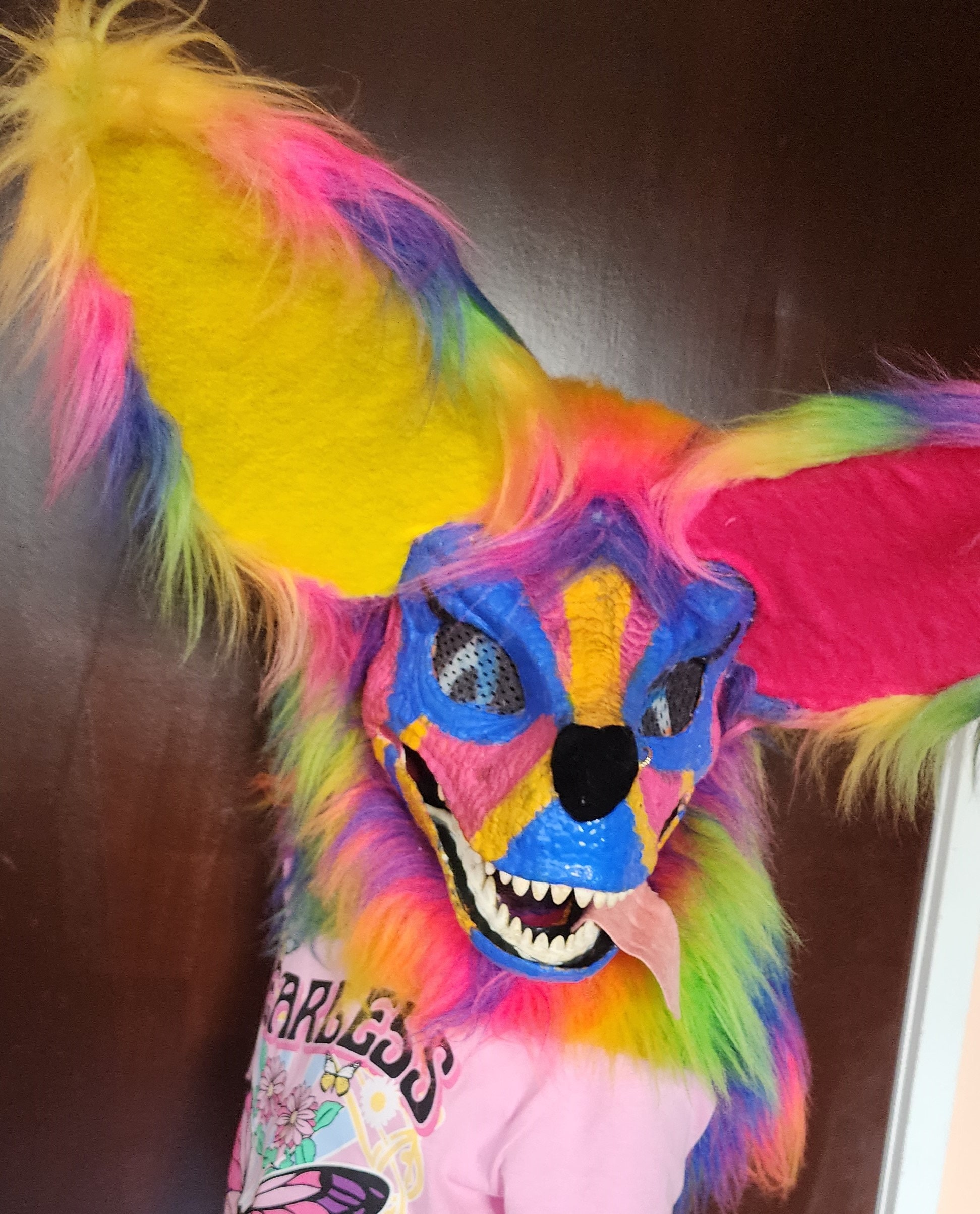 Rainbow Dino Fursona Mask With Large Ears Raptor Partial Fursuit ...