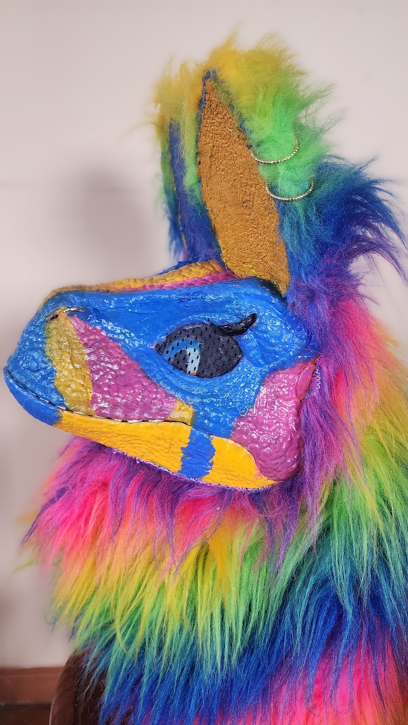 Rainbow Dog Dino Fursona Mask Handcrafted Raptor Partial Fursuit ...