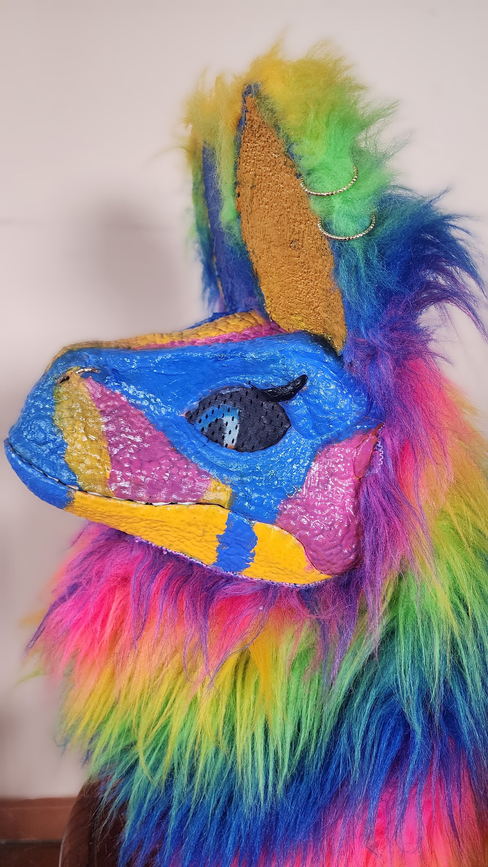 Rainbow Dog Dino Fursona Mask Handcrafted Raptor Partial Fursuit ...