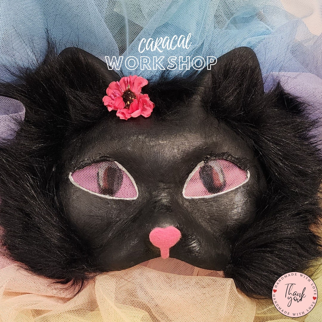 Black Cat Pink Eyes & Black Eyelashes - Exotic Cats Mask Collection ...