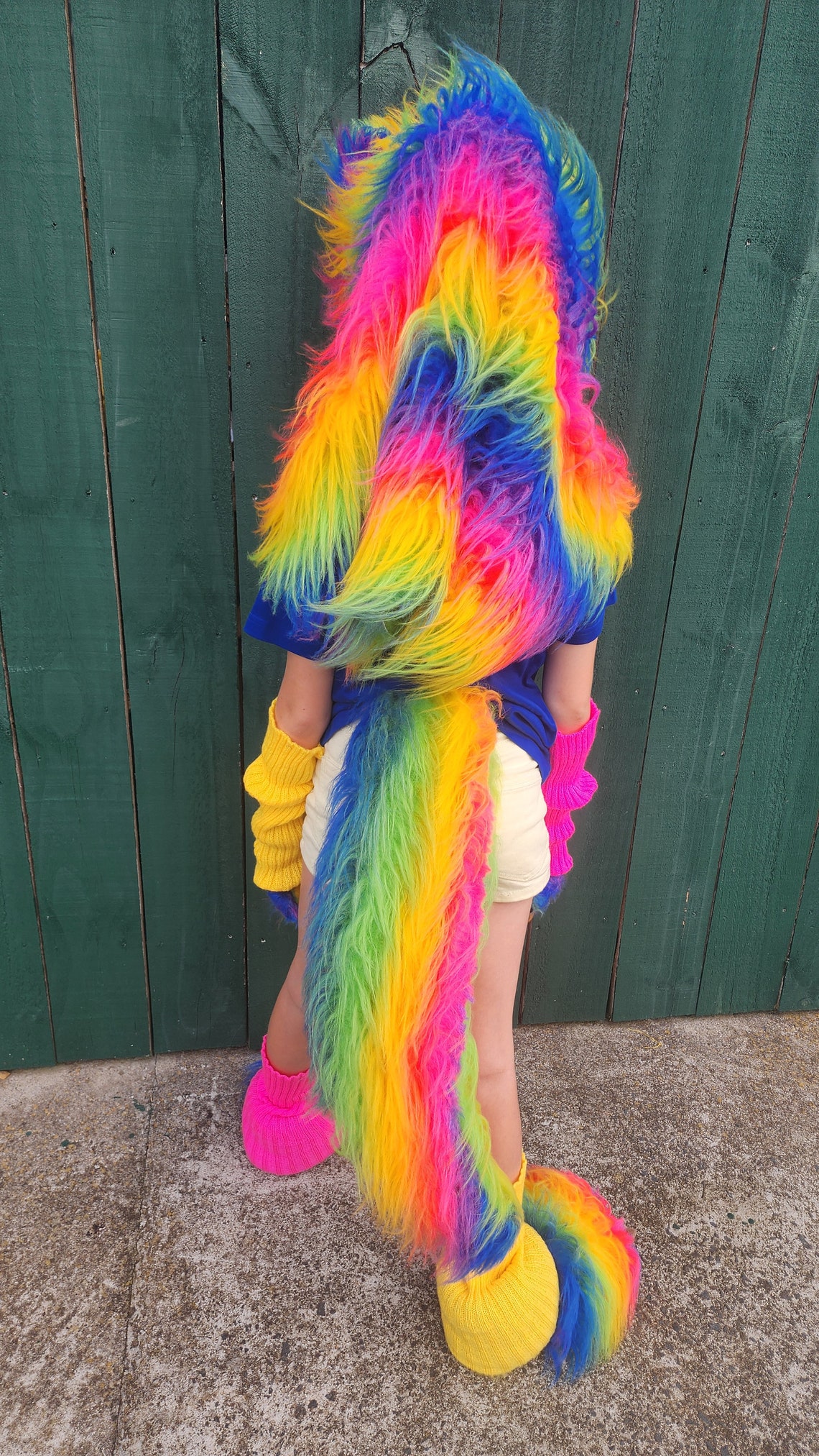 Rainbow Dino Fursona Mask With Large Ears - Raptor Partial Fursuit ...