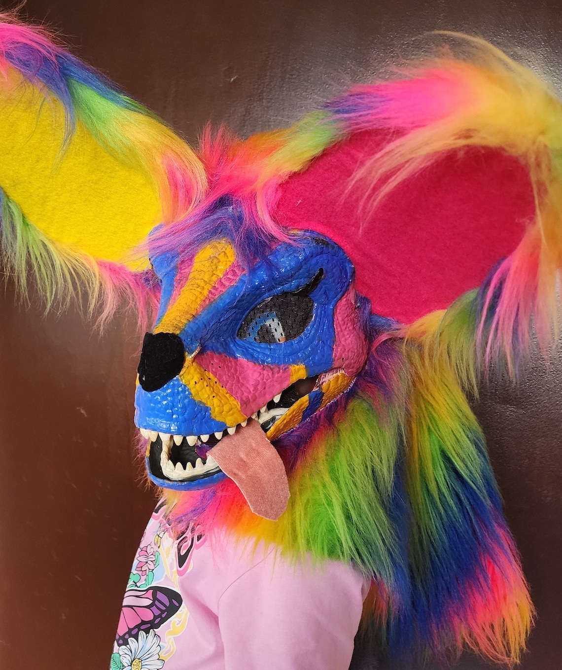 Rainbow Dino Fursona Mask With Large Ears Raptor Partial Fursuit ...