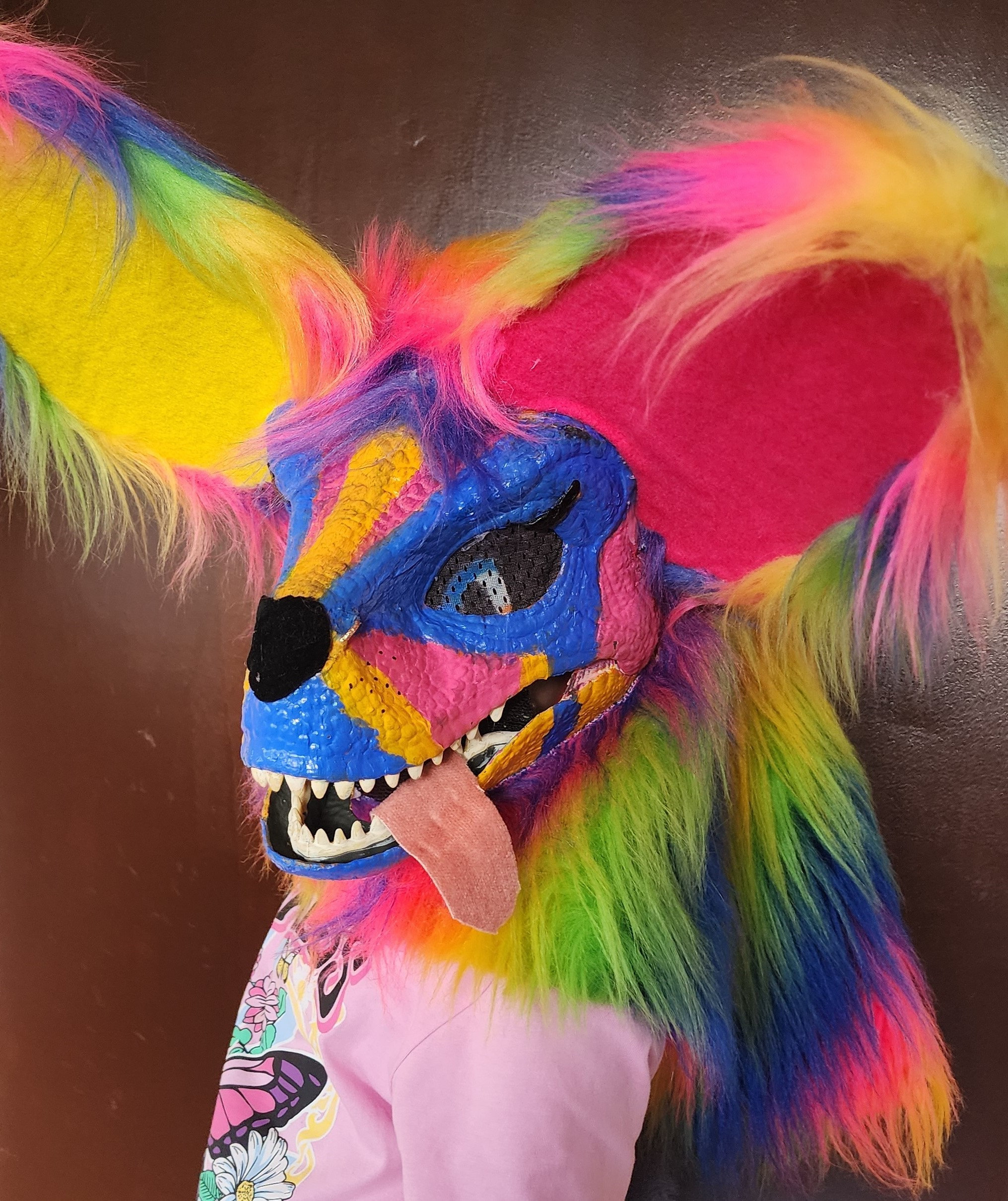 Rainbow Dino Fursona Mask With Large Ears Raptor Partial Fursuit ...