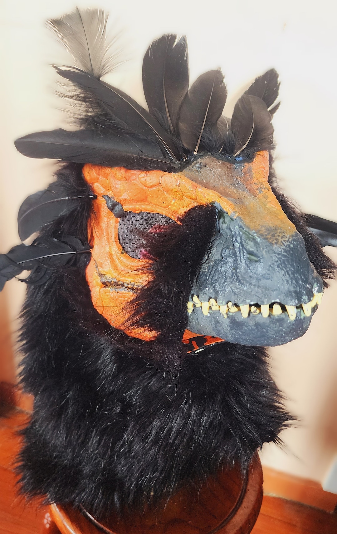Wild Archeopteryx Furry Dino Mask Head, Premade Handcrafted Raptor ...