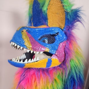Rainbow Dog Dino Fursona Mask - Handcrafted Raptor Partial Fursuit ...