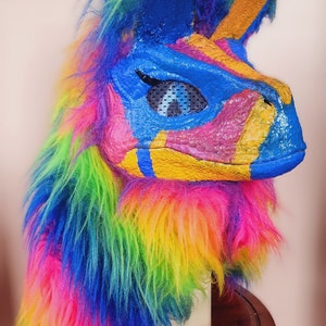 Rainbow Dog Dino Fursona Mask - Handcrafted Raptor Partial Fursuit ...