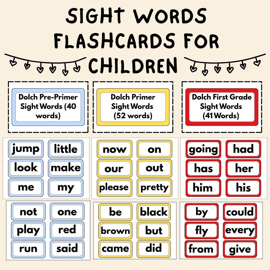 Printable Dolch Sight Word Flashcards | Preschool, Kindergarten, 1st ...