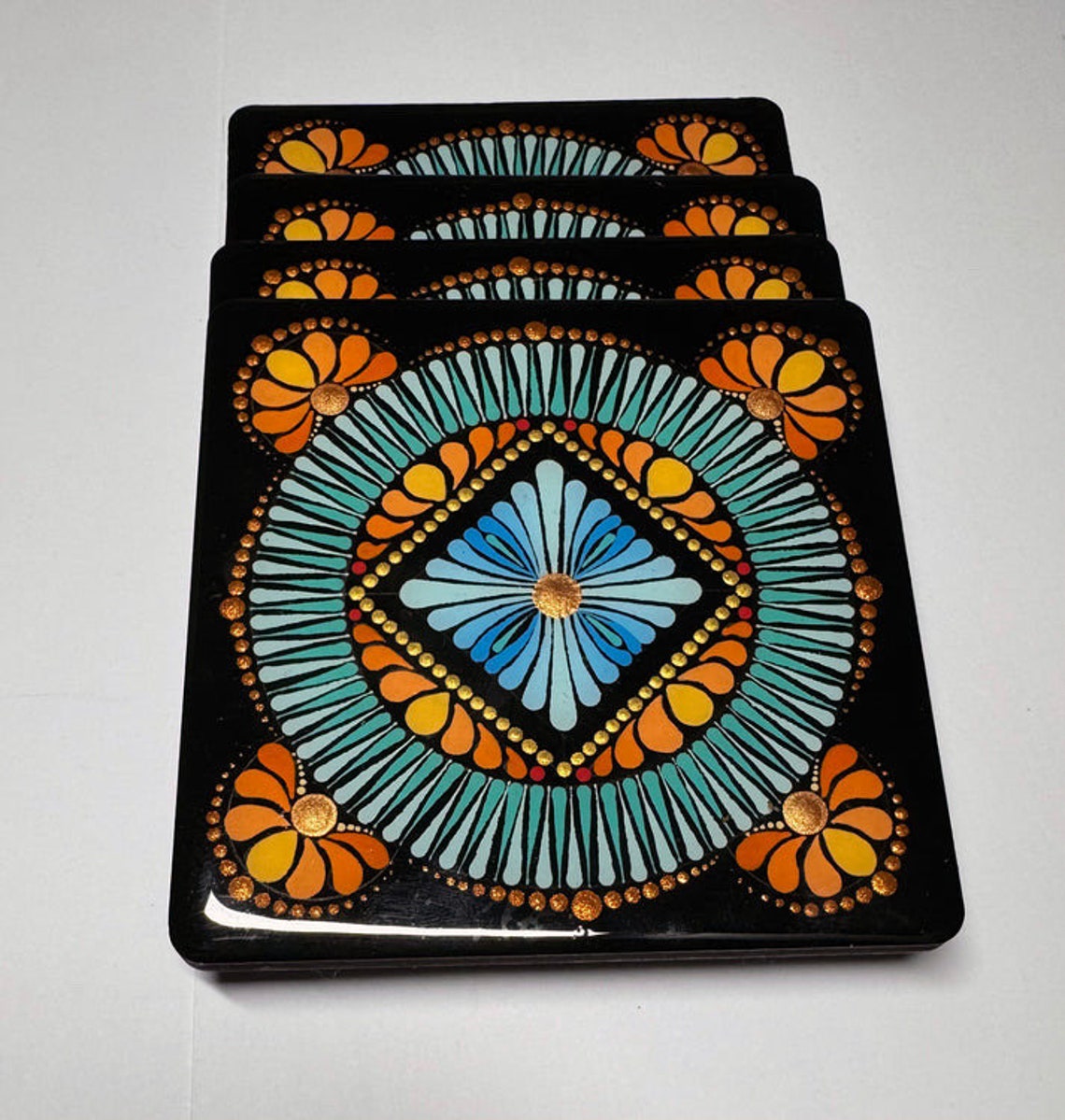 Hand Painted Coaster Set set of 4 - Etsy