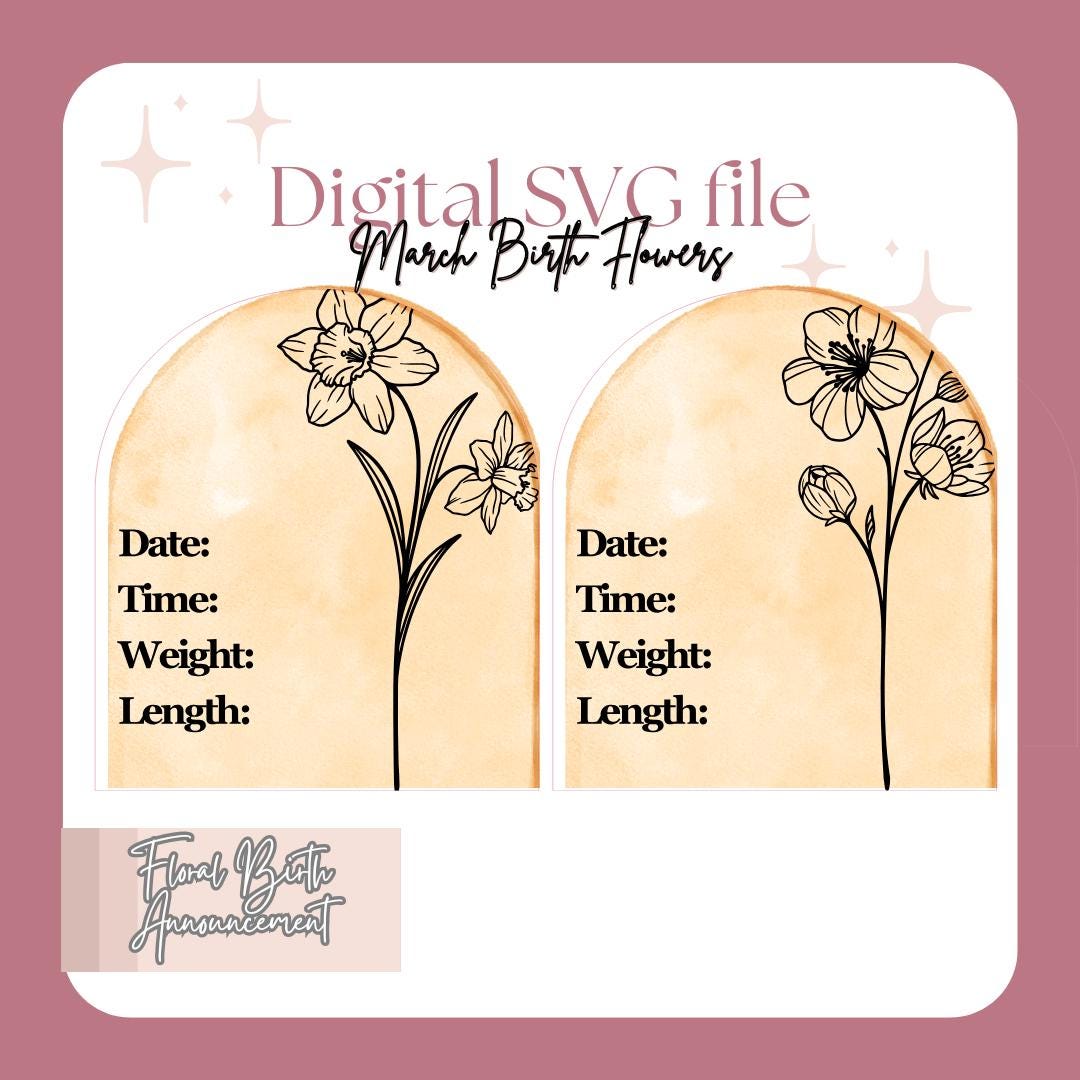 March SVG File, Baby Announcement Digital Download, March Birth Flowers ...