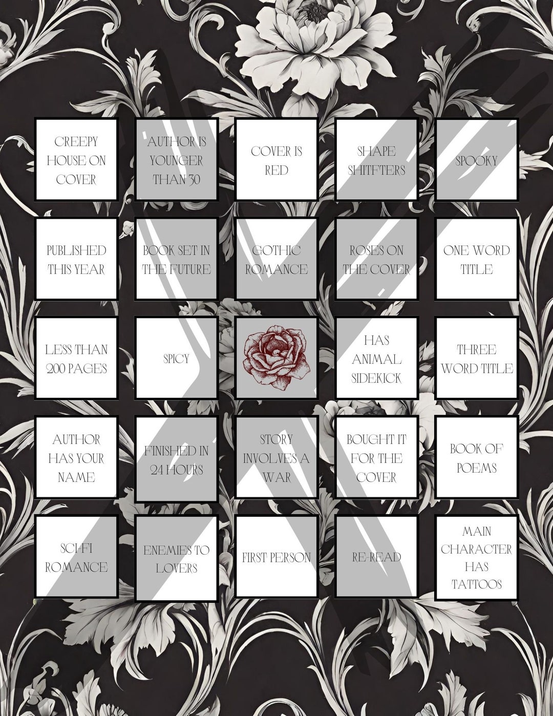 Book Bingo Gothic Flowers - Etsy