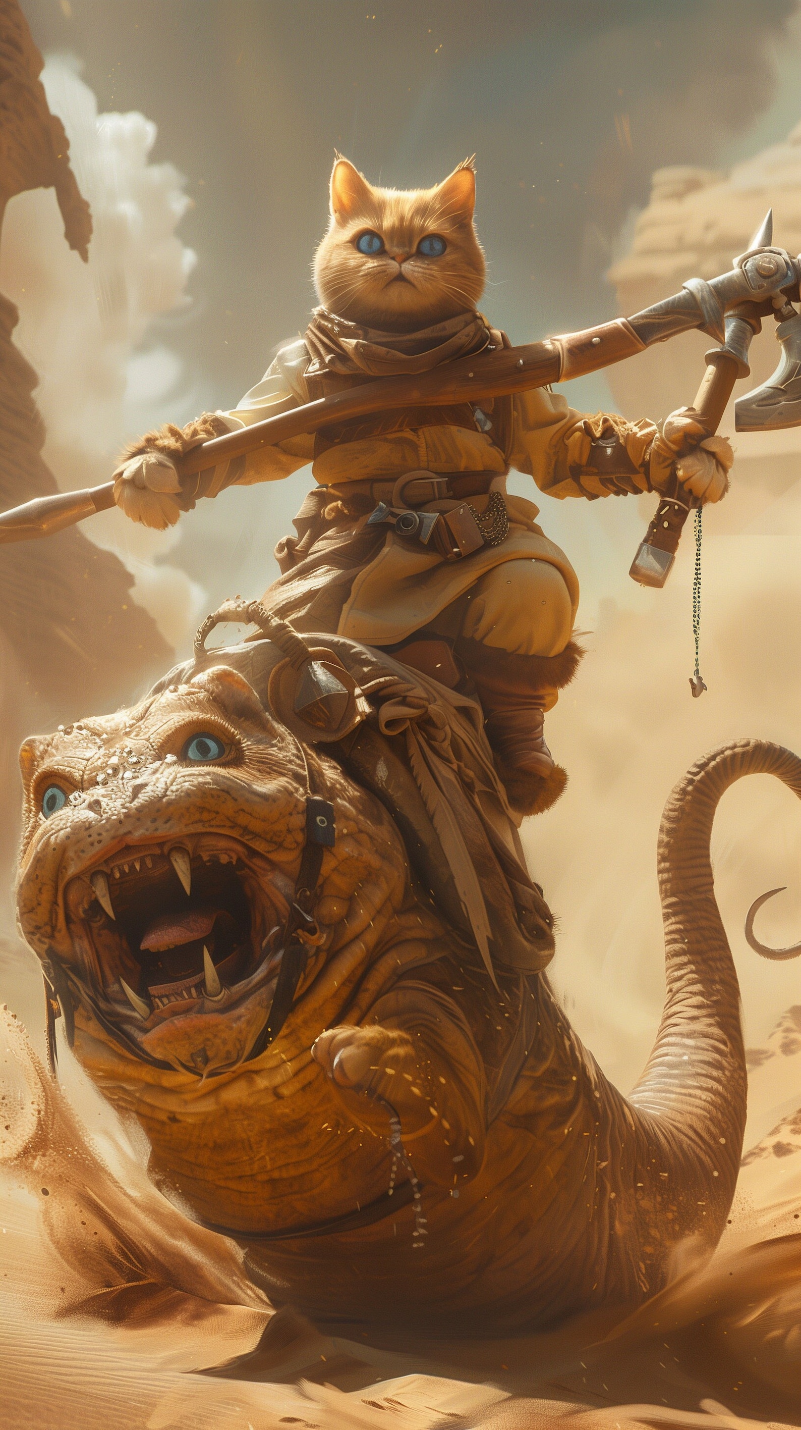 Cat's Dune - Riding Sandworm - Ai-generated Pet Portrait and Clipart ...