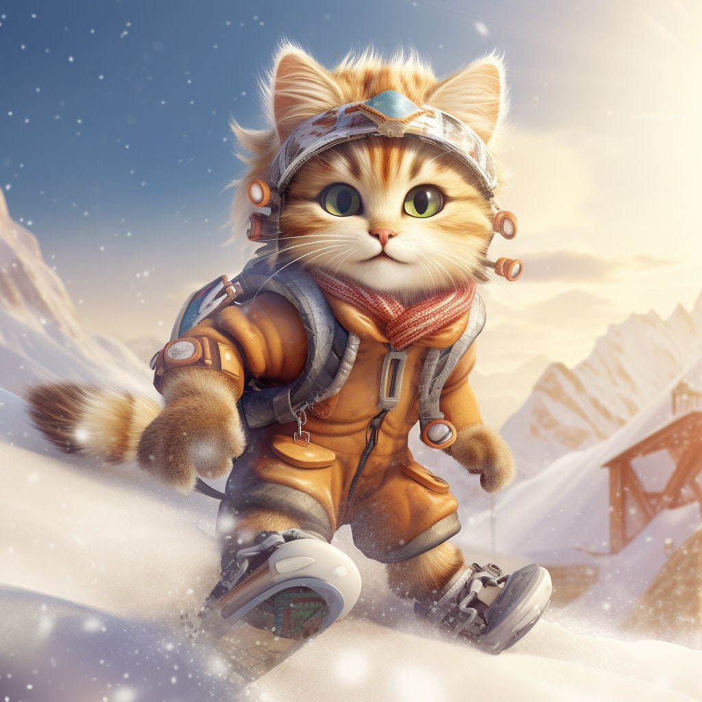 Skiing Kitty - Cat Art Print - Ai-generated Pet Portrait and Clipart ...