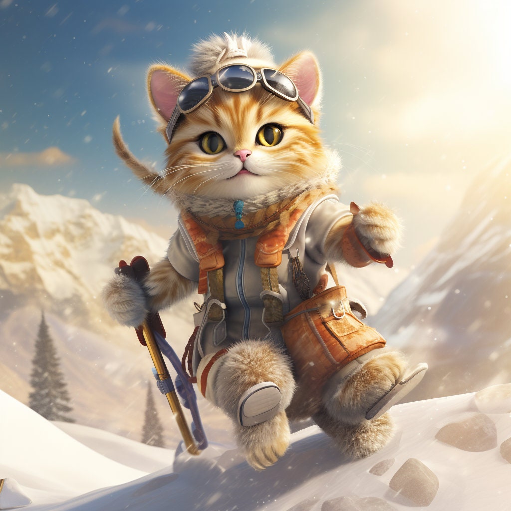 Skiing Kitty - Cat Art Print - Ai-generated Pet Portrait and Clipart ...