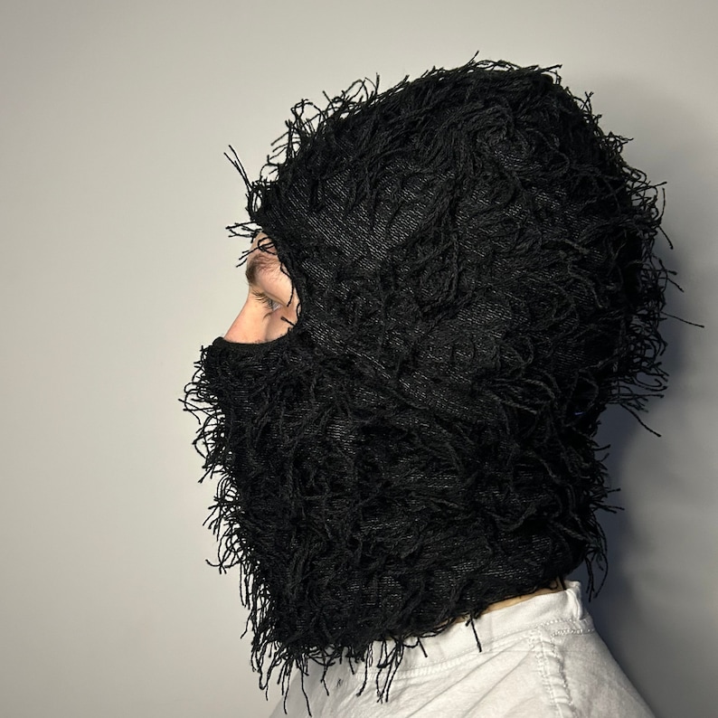 All Black Distressed Balaclava Ski Mask Soft Knitted Balaclava Rapper ...