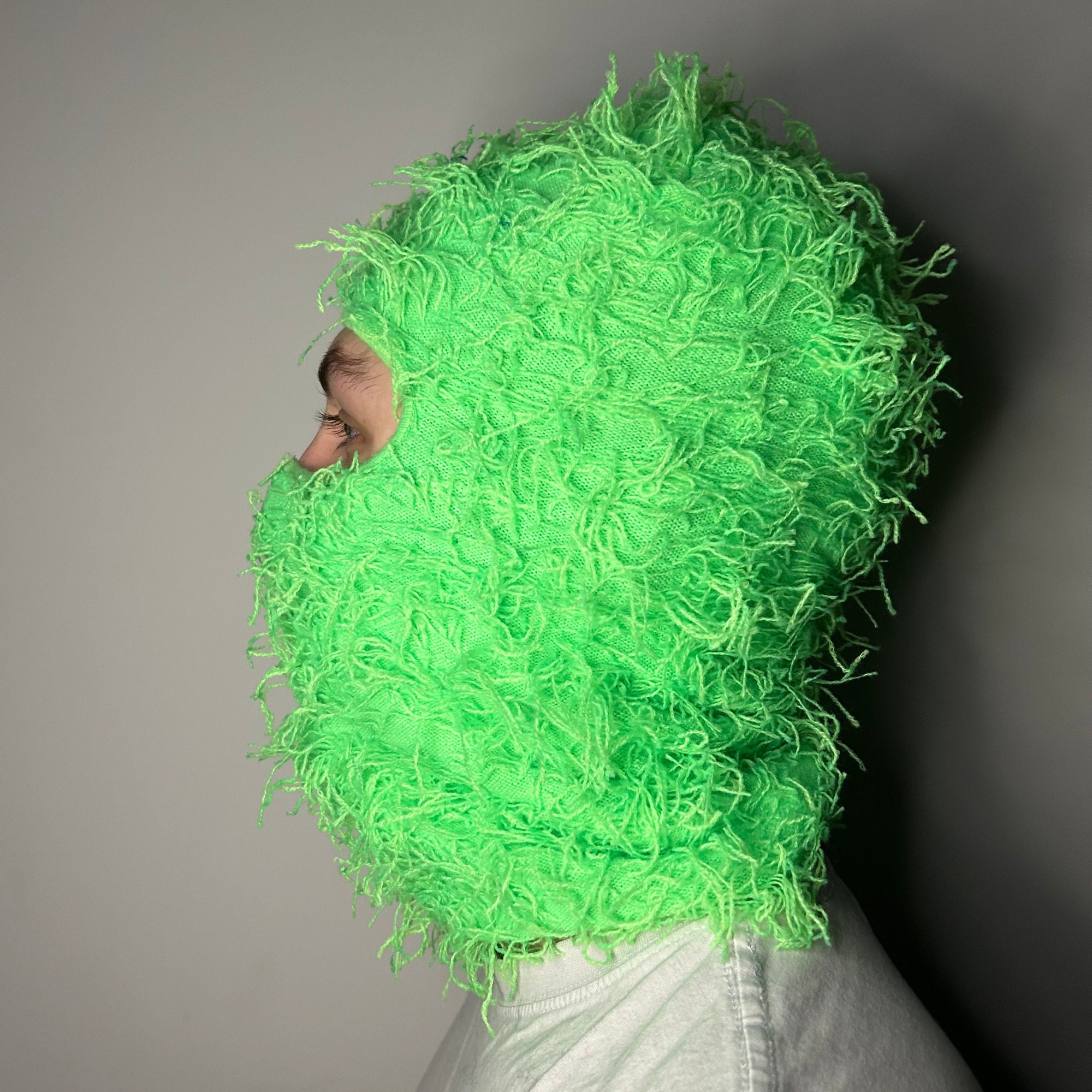Lime Green Distressed Balaclava Ski Mask Cozy Warm Soft Knitted Winter ...