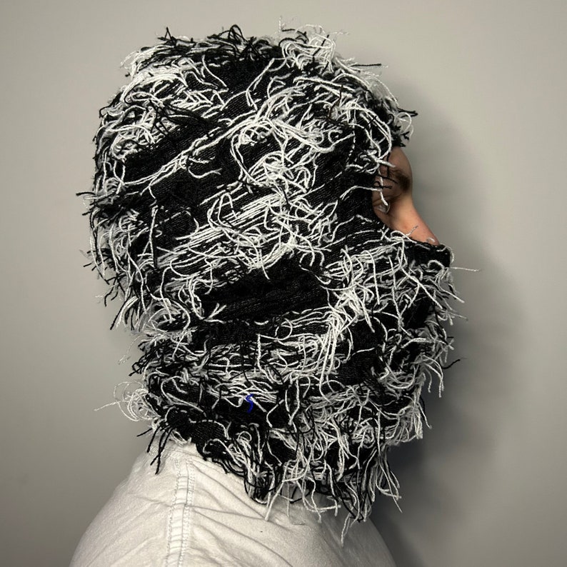 Black Distressed Balaclava Ski Mask Soft Knitted Balaclava Rapper Toque ...